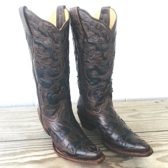 Corral | Shoes | Corral Vintage Chocolate Goat Overlay Womens Snip Toe ...